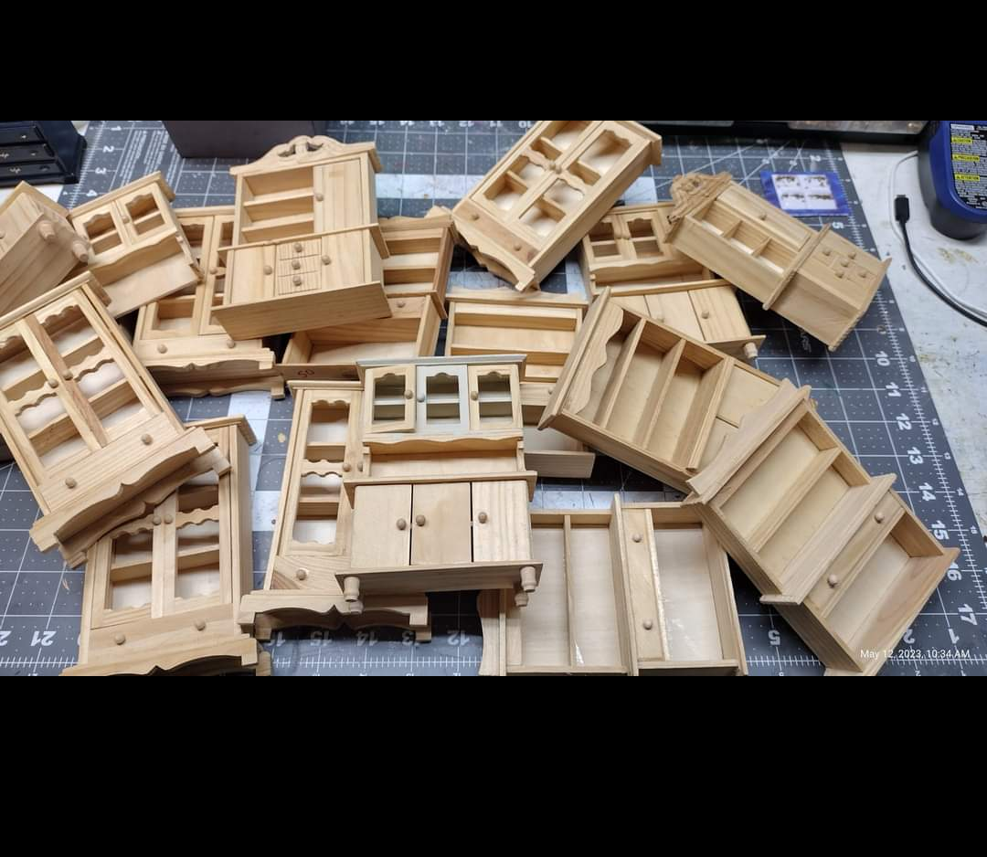Bare wood 12th scale cabinets /Fabulous Refurbs